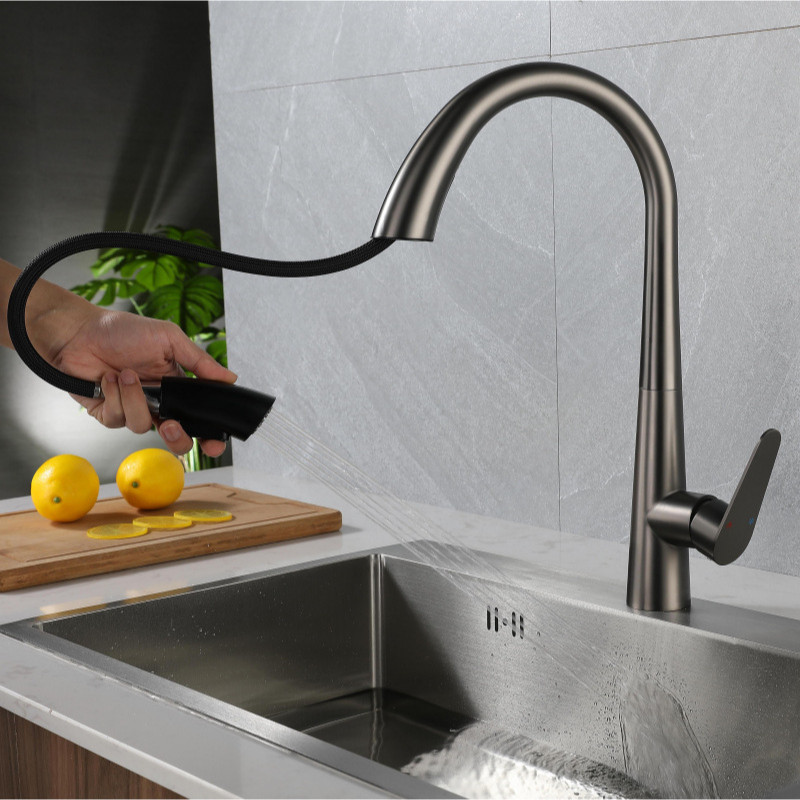Gray Pull-out Kitchen Faucet Hot And Cold Water Mixer Tap Washbasin ...