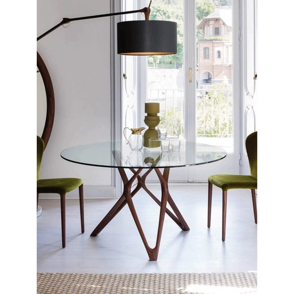North American Imported Black Walnut Wood Round Glass Dining Table for ...