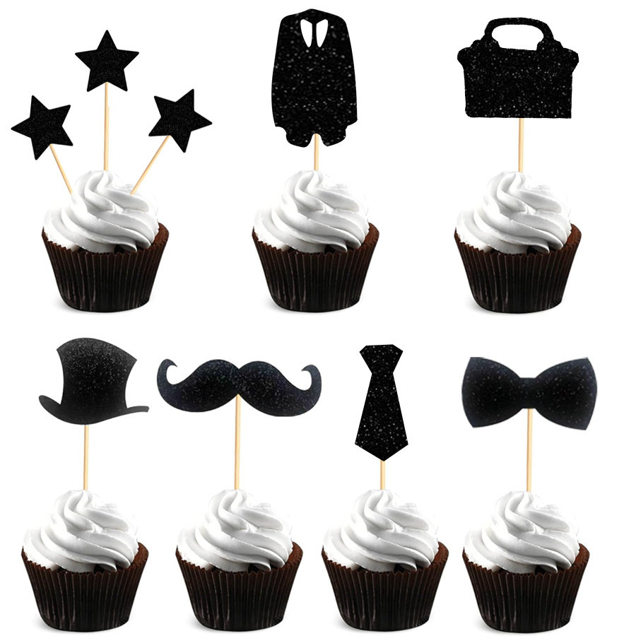 14pcs Happy Fathers Day Cupcake Toppers,Dad birthday Day Beard Bow tie ...