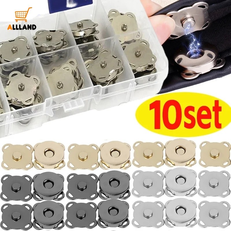 10 Sets Metal Magnetic Snap Fasteners Clasps Buttons - Handbag Purse ...