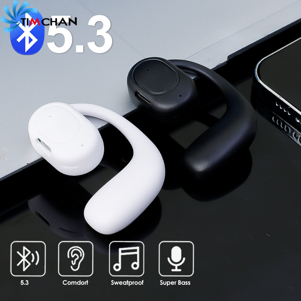 Bluetooth 5.3 Wireless Headset - Ear-Hook Full Open Earphone with Mic ...