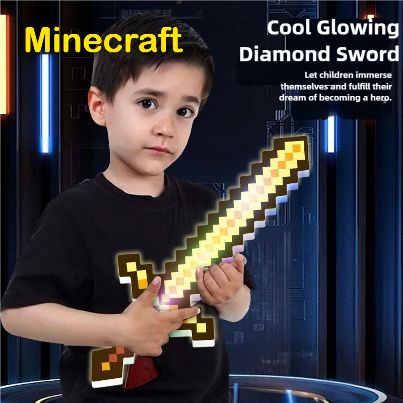 Minecraft Glowing Diamond Sword & Pickaxe Toy, Mini World Mosaic ...