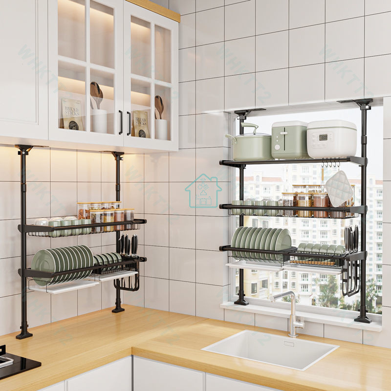 Vertical Storage Rack Kitchen Window Hanging Rack Dish Draining Rack ...