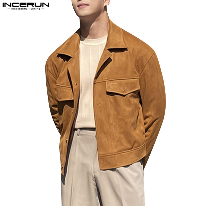 INCERUN Men's suede double pocket casual jacket | Shopee Singapore