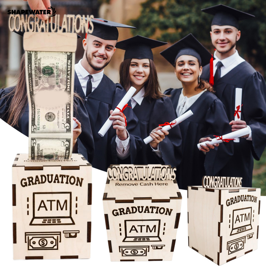 Shapxp Atm Themed Cash Box Congratulations Money Box Wooden Graduation ...