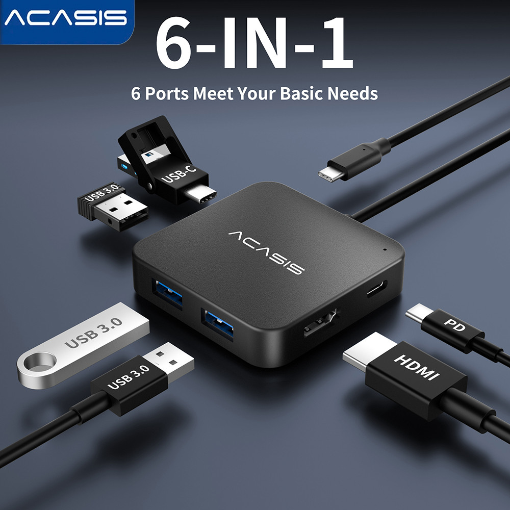 ACASIS 6-IN-1 USB Type-c to HDMI HUB with PD100W Fast Charging USB 3.0 ...