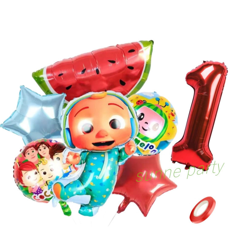 Cocomelon Theme Balloon Set Red Numebr Balloon Large Watermelon Foil ...