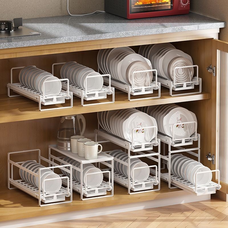 Pull-out Dish Rack Cabinet Built-in Dish Cup Multi-Function Draining ...
