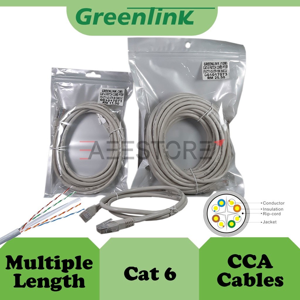 Greenlink Cat 6 RJ 45 CCA Cable ( Internet / Lan ) ( 1 / 2 / 3 / 5 / 10 ...