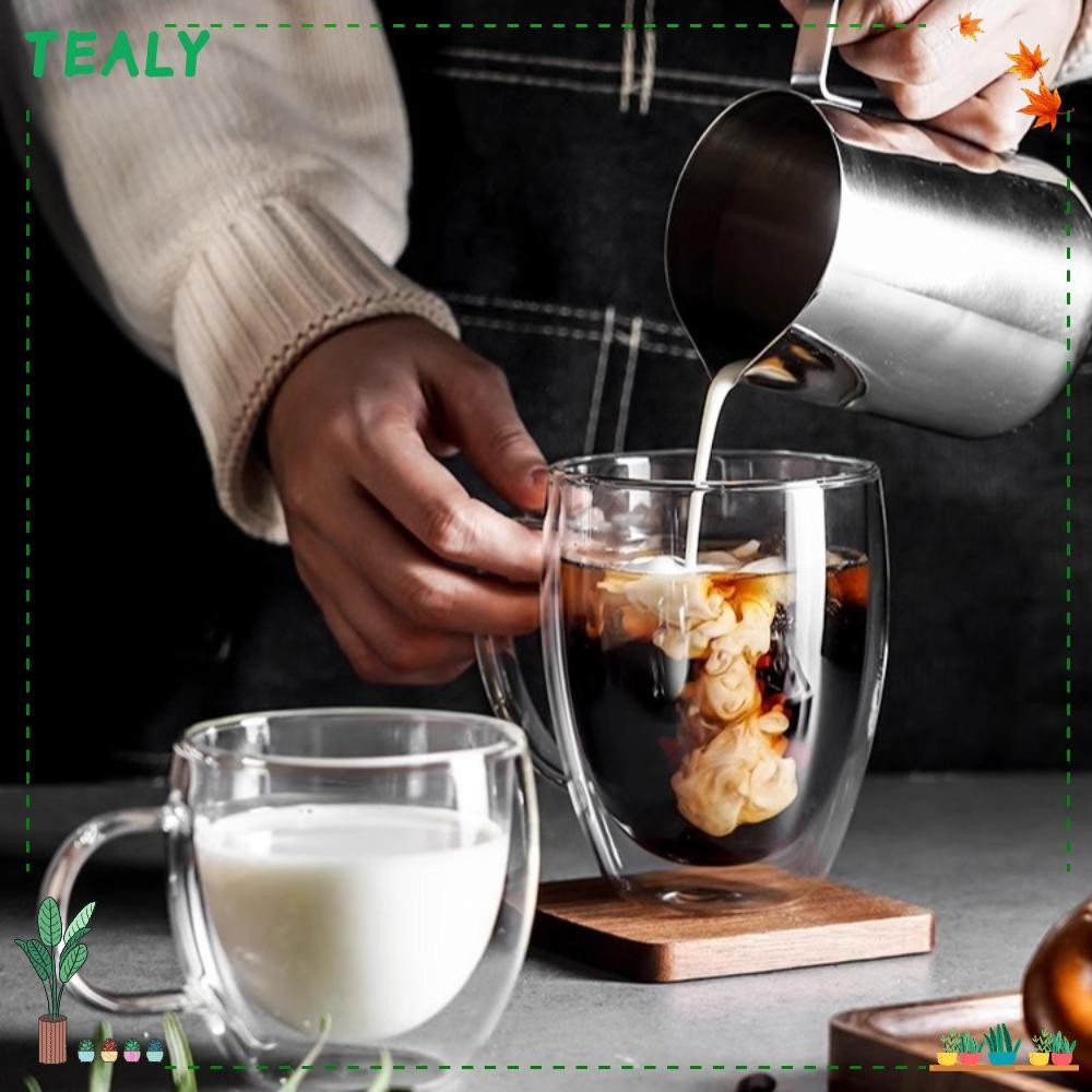 TEALY 250ml/350ml/450ml Double Layer Glass Cup, with Handle High ...
