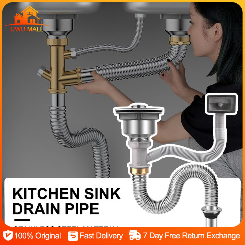 2025 New Kitchen Universal Sink Drain Pipe Stainless Steel Washing ...