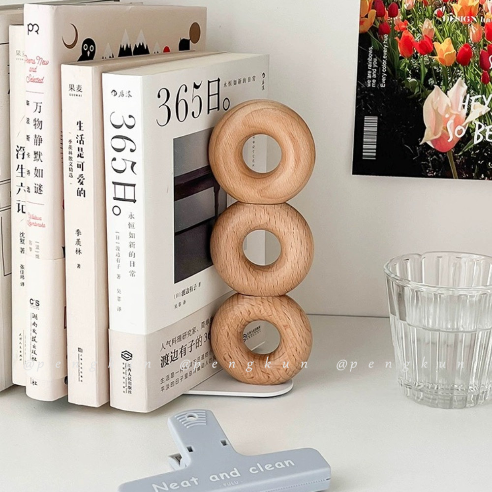 Desktop Wooden Bookend Simple Donut Shape Beech Bookend Thickened ...