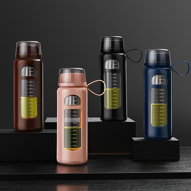 Glass Water Bottle, Creative Water Bottle with Capacity Mark, Water ...