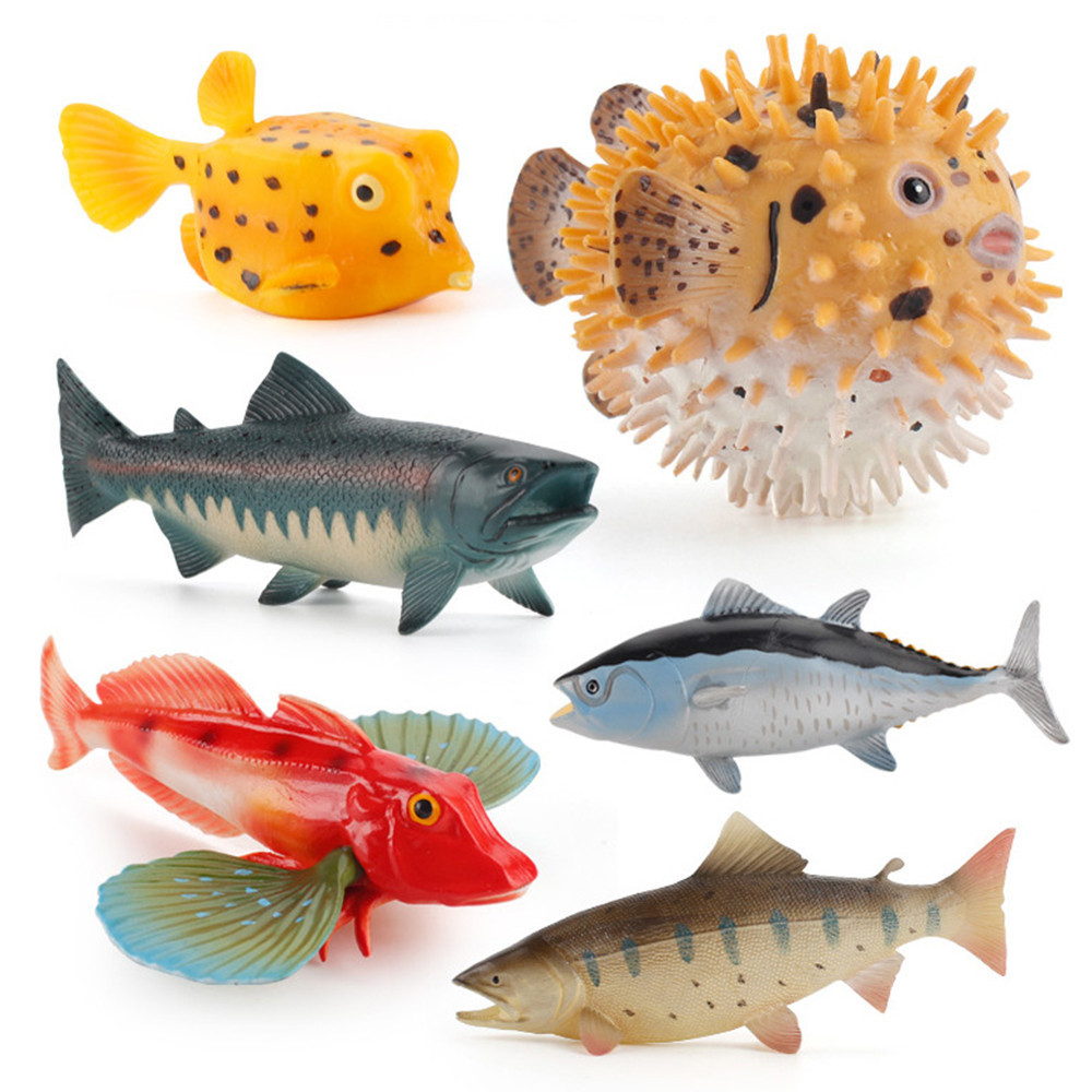 Simulation Ocean Sea Life Action Figures Cute Fish Models Salmon Puffer ...