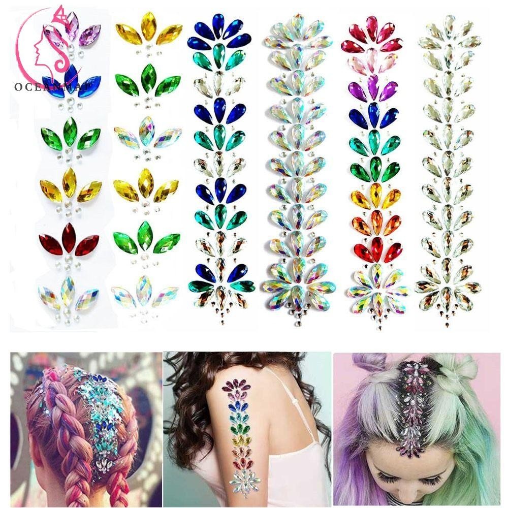 OCEANMAP Crystal Forehead Sticker, Glitter 3D EDM Music Festival Tattoo ...