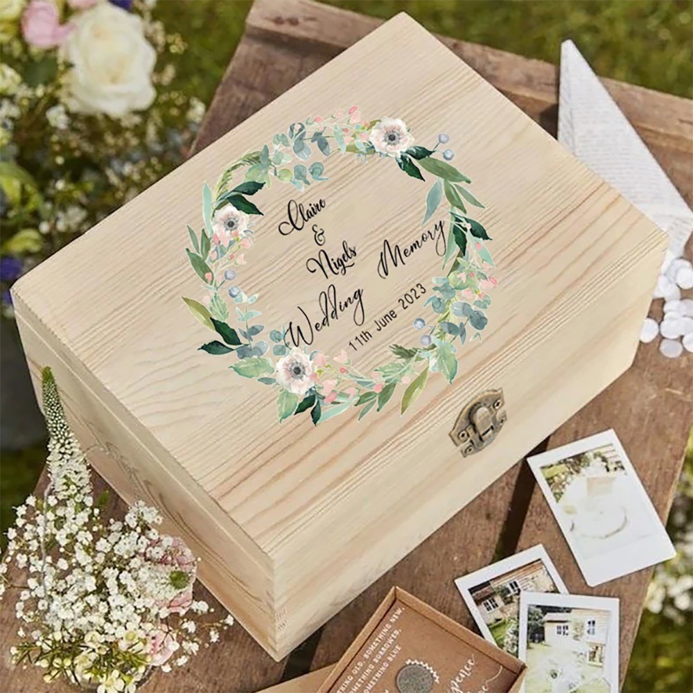 Custom Name and Date Wooden Personalised Floral Wedding Memory Box ...