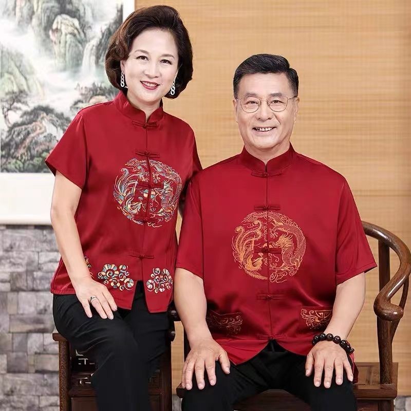 Silk Middle-aged and Elderly Tang Suit Grandpa Grandma Couple Outfit ...