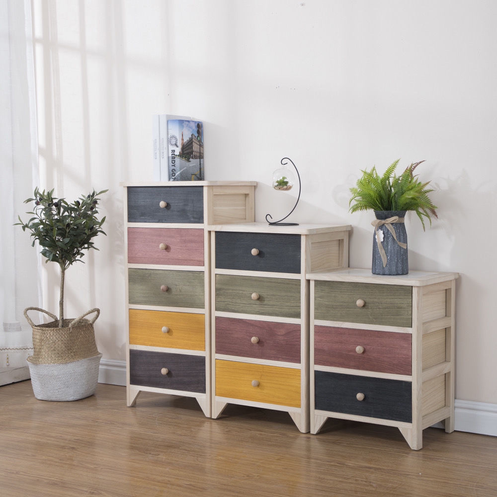 Color Solid Wood Bedside Cabinet Children's Chest of Drawers Five ...