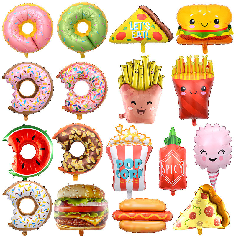 Chocolate Donut Balloon Burger French Fries Pizza Balloon Hot Dog Party ...