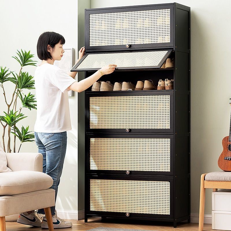 Shoe Cabinet Home Black Shoe Cabinet 2024 New Flip Door Shoe Rack ...
