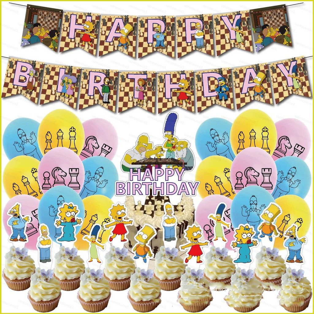 squ3 The Simpsons chess Theme kids birthday party decorations banner ...