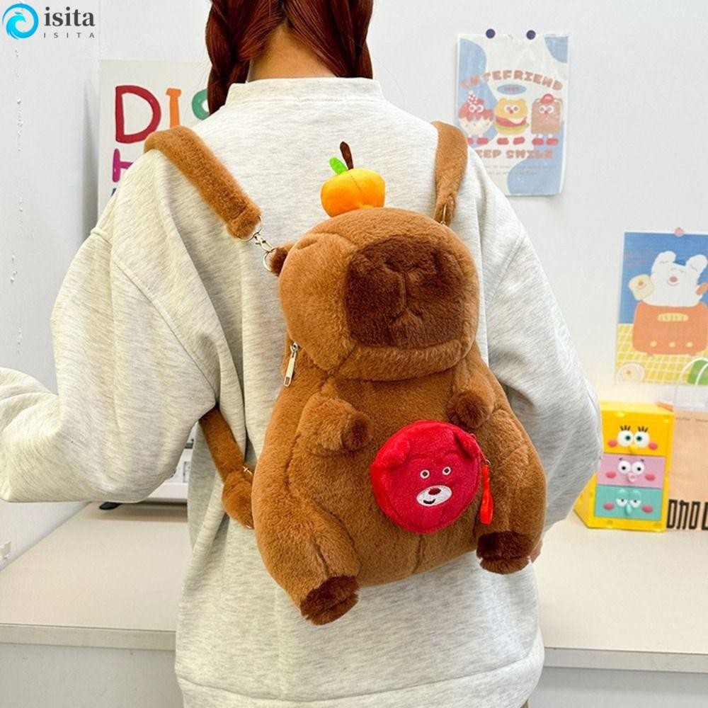 ISITA Capybara Plush Backpack, Strawberry Bear PP Cotton Capybara Plush ...