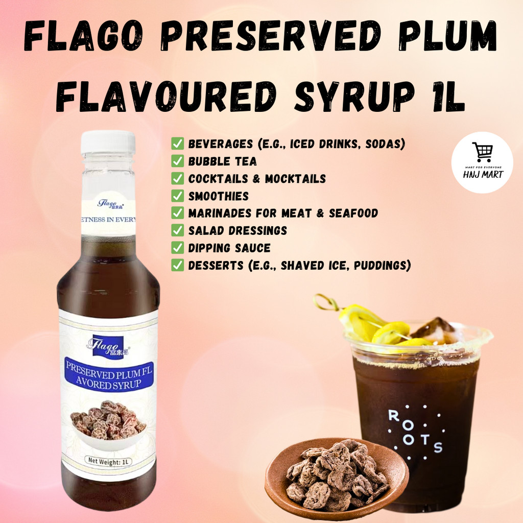 FLAGO PRESERVED PLUM FLAVOURED SYRUP 1L ASAM BOI SYRUP FOR BUBBLE TEA ...