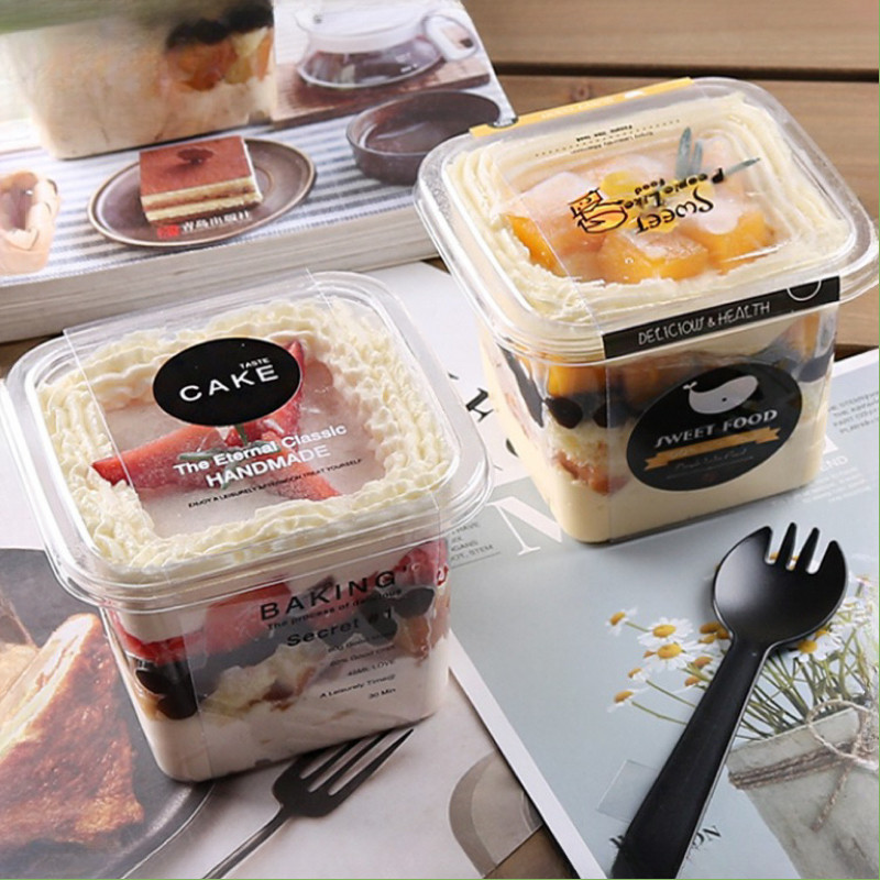50pcs Food ackaging square acrylic Disposable Mousse Dessert Box With ...