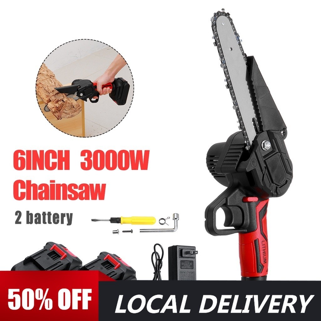 6” Mini Electric Chain Saw Pruning Chainsaw 3000W Woodworking Pruning ...