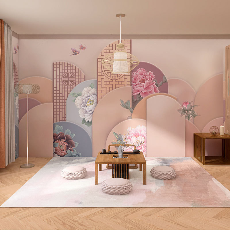 Custom style lotus flower geometric beauty salon wallpaper mural for ...