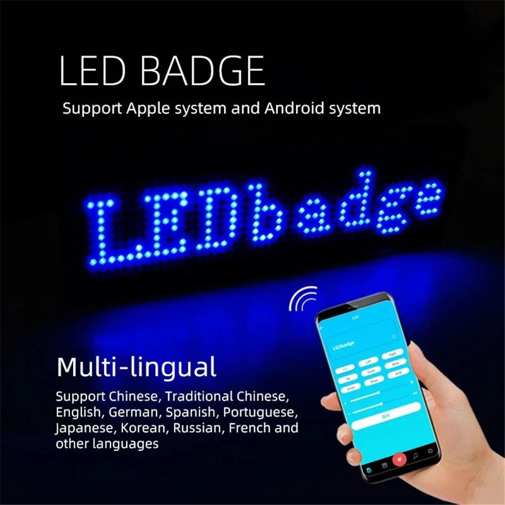 DC5V USB Rechargeable Bluetooth Digital LED Badge Insignia DIY Programmable Scrolling Message ...