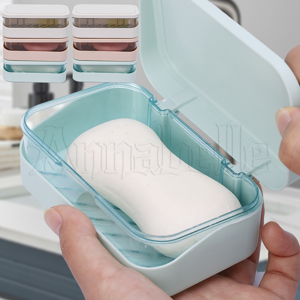 Double Layer Draining Soap Box - Soap Dish With Lid - Waterproof Soap ...