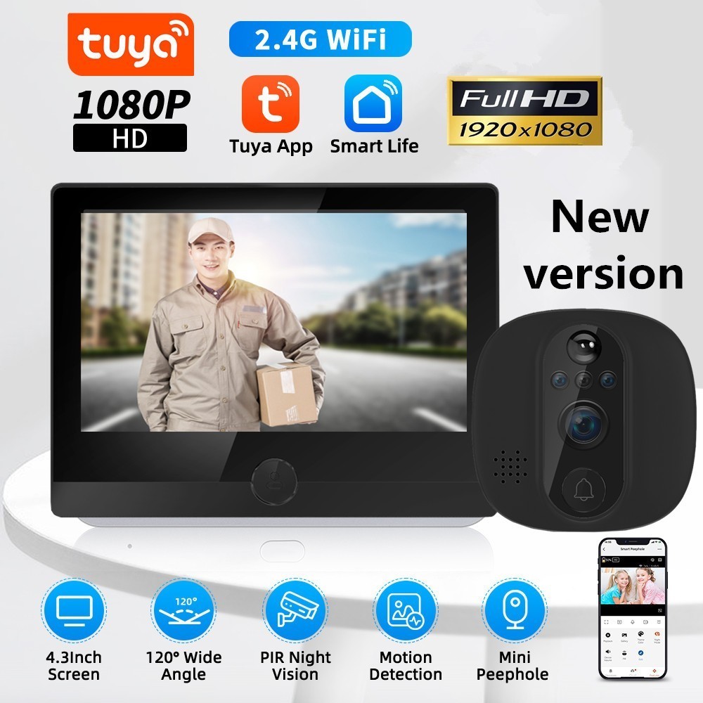 2024 New Smart Life Tuya WiFi Door Bell Peephole Camera PIR Motion ...