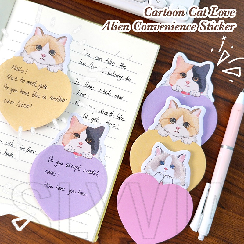 Reusable Cartoon Sticky Notes No Residue, 60-120 Sheets Cat & Heart ...