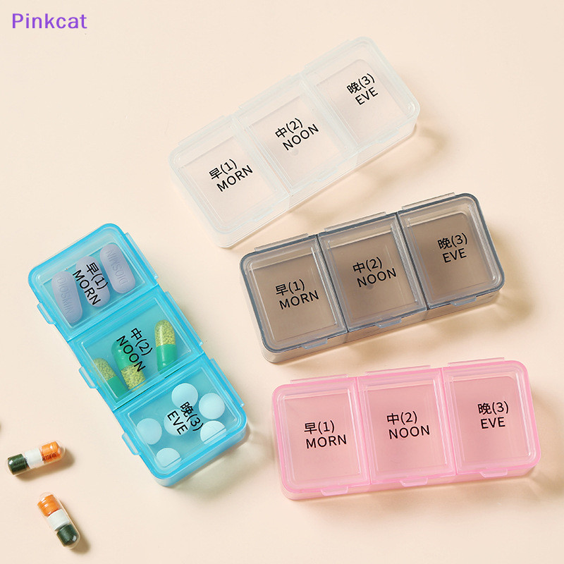 Pinkcat Pill Box Mini Pill Case 3-Grids Tablet Pill Organizer Case ...