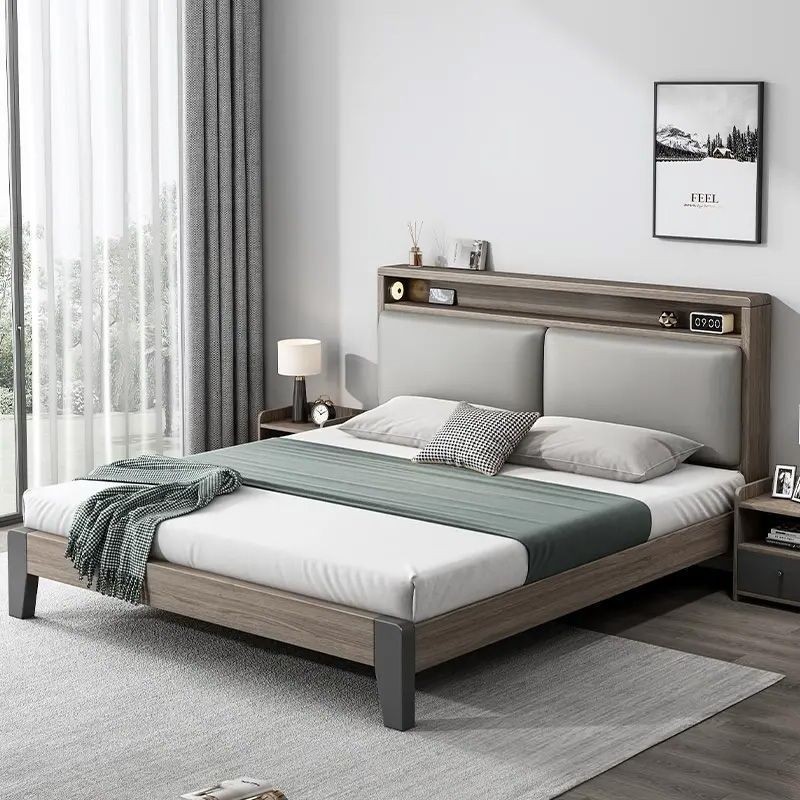 Solid wood bed Storage Bed Frame 1.2-1.8m household double bed master ...