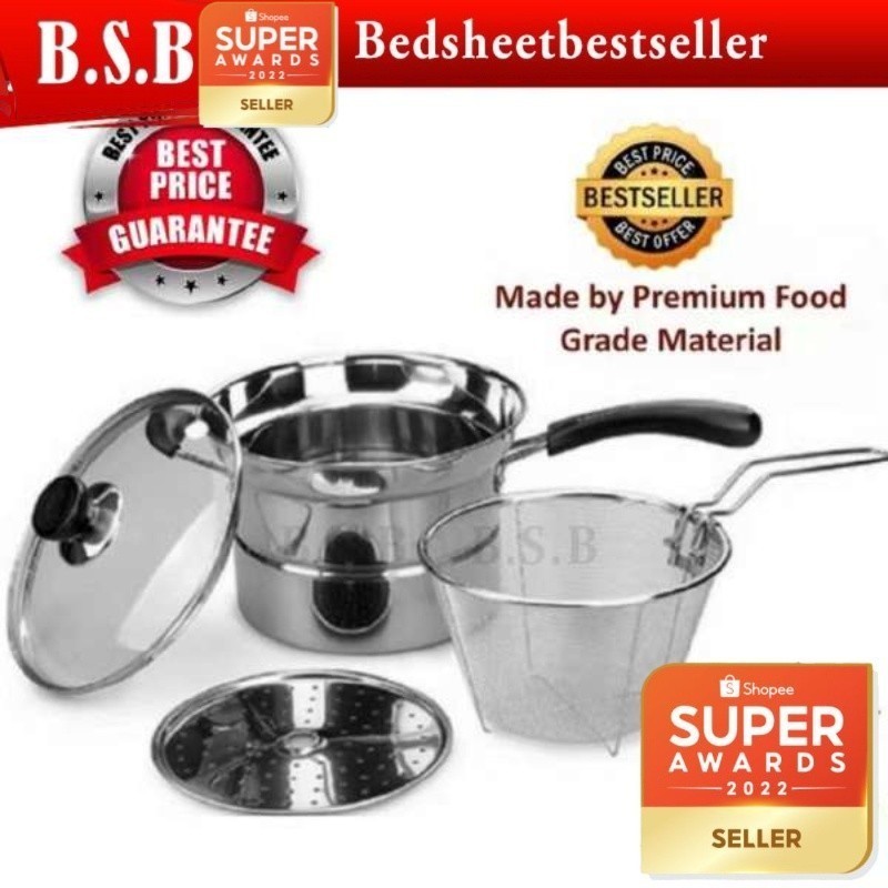 B.S.B Stainless Steel Multi Usage Cooking Pot/Deep Fry/Steam/Stew (4 ...