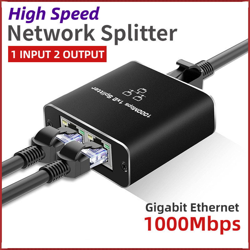 Gigabit Ethernet Splitter 1 to 2 Way Ethernet Splitter 1x2 1000Mbps High Speed Network Splitter ...
