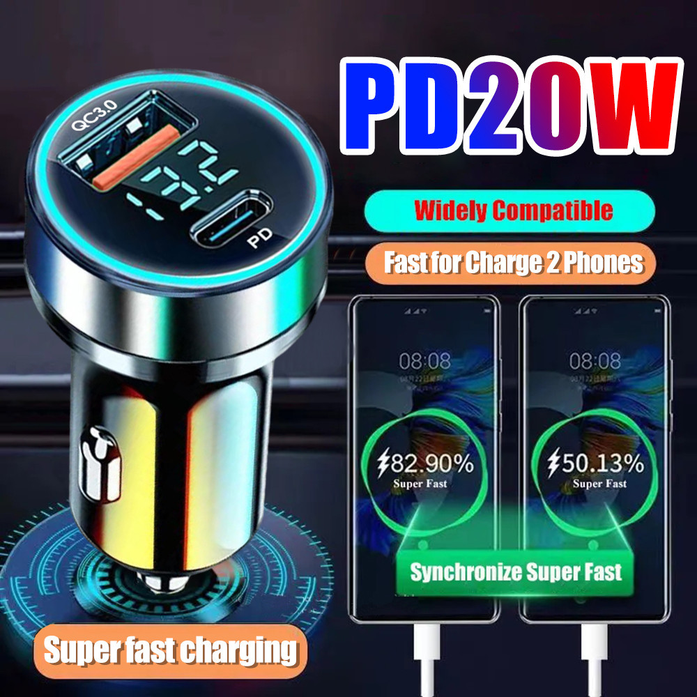 PD 20W Super Fast Car Phone Charger - USB Type-C Port Dual Port ...