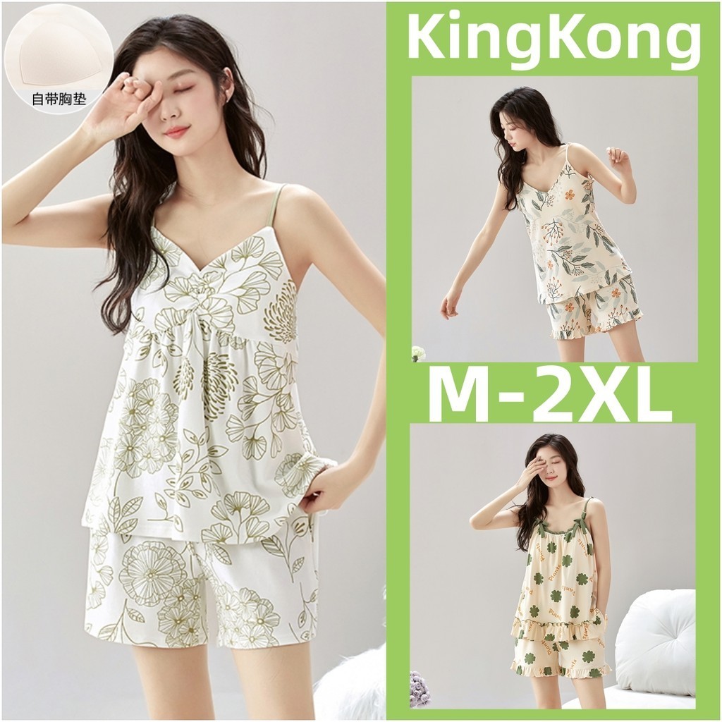 Pyjamas Women Cotton Padded Sleepwear Woman Summer Sleeveless Pajamas ...