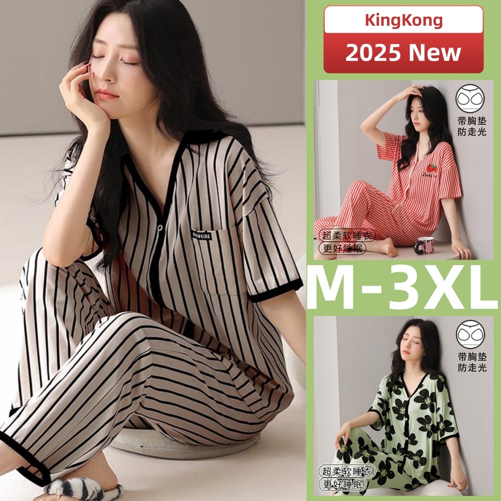 M-3XL Padded Pyjamas Women Modal Cotton Pajamas Set Summer Lady Short ...