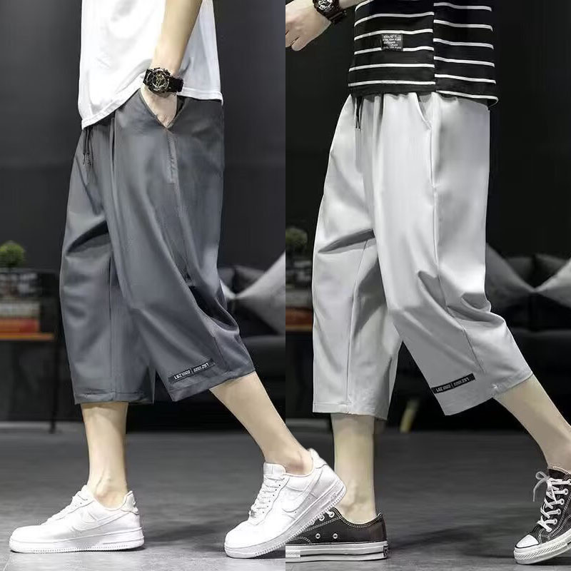 M-5XL Men's Summer Grey Ice Silk Drift Knee Length Short Pants White ...