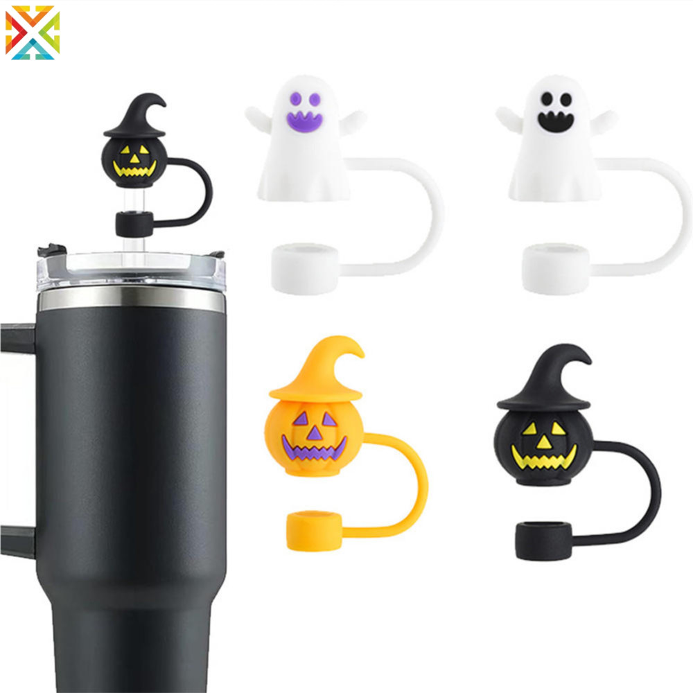 Cartoon Pumpkin Ghost Silicone Straw Covers For Cup Drinking Dust Cap ...