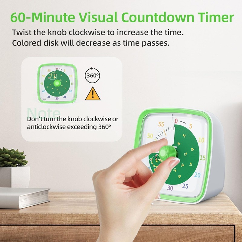 60-Minute Visual Timer with Night Light, Countdown Timer,Pomodoro Timer ...