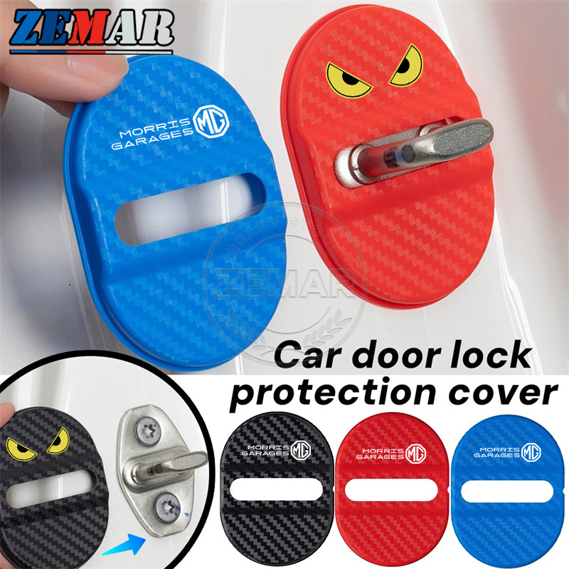 4Pcs MG Car Door Lock Protection Cover Carbon Fiber Texture Door Lock ...