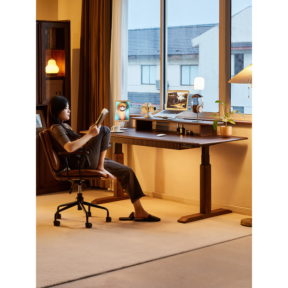 North American Black Walnut Adjustable Desk Solid Wood Electric Office ...
