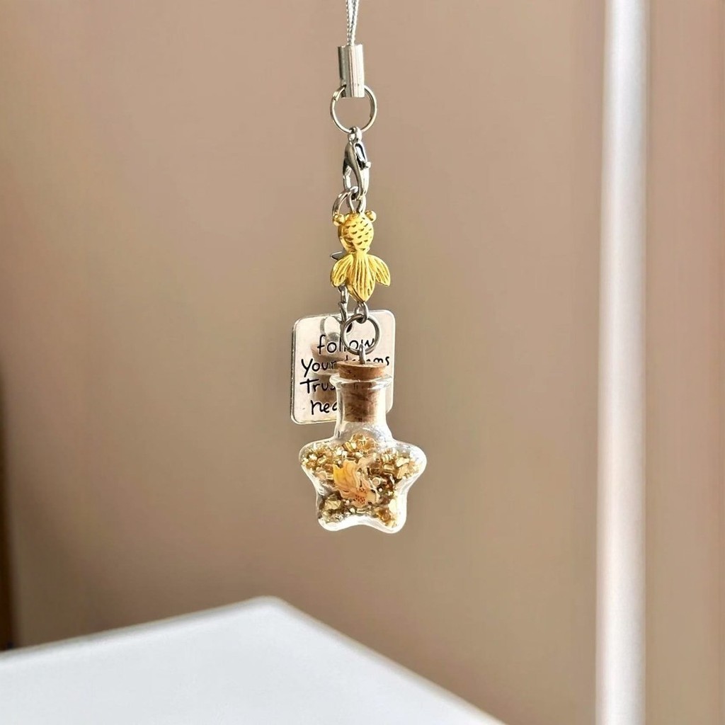 Lucky Koi Four-leaf Clover Wishing Bottle Keychain Pendant Cell Phone ...