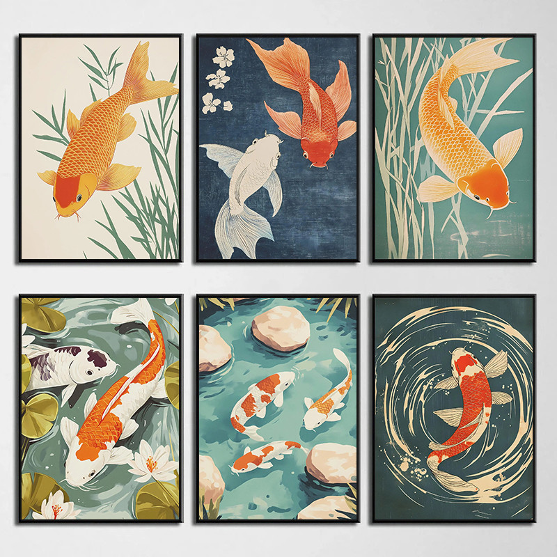 Japanese Carp Koi Fish Goldfish Pond Posters and Prints Canvas Painting ...