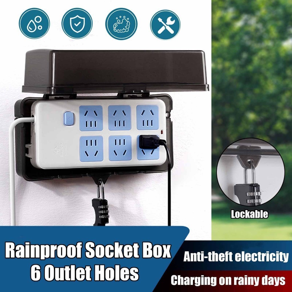 Outdoor Waterproof Plug Box Electrical Car 6 Outlet Holes Waterproof ...