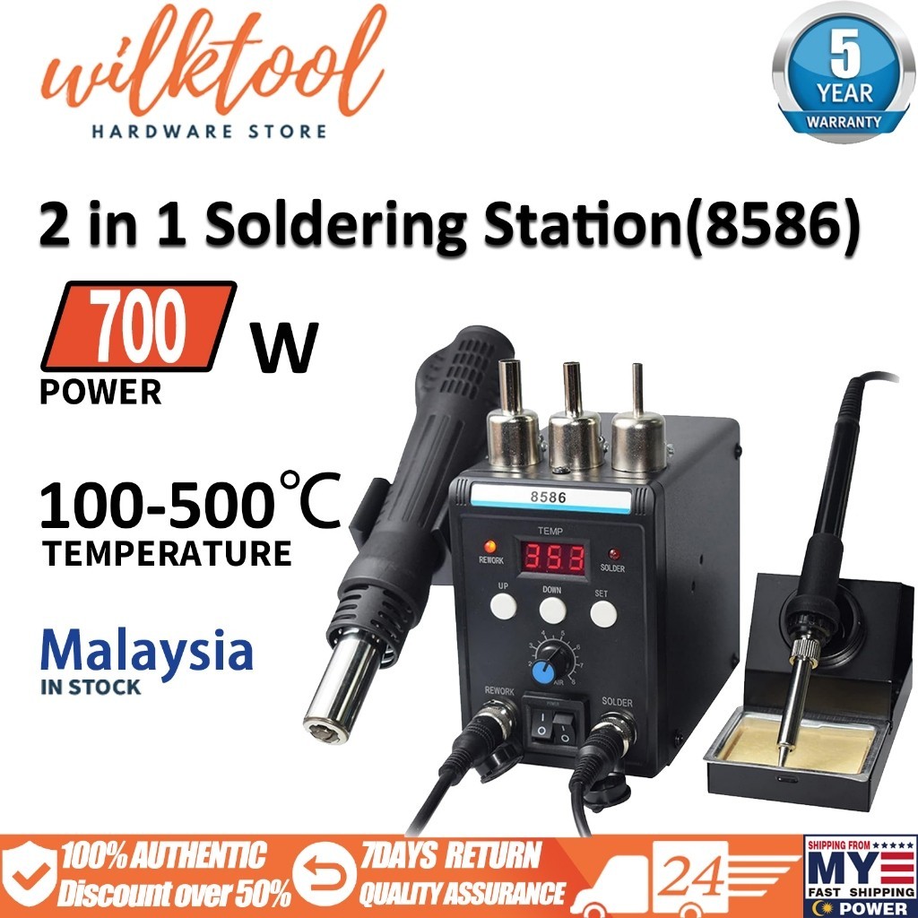 WilkTool 2 in 1 Soldering Station 8586 Hot Air Gun Soldering iron ...